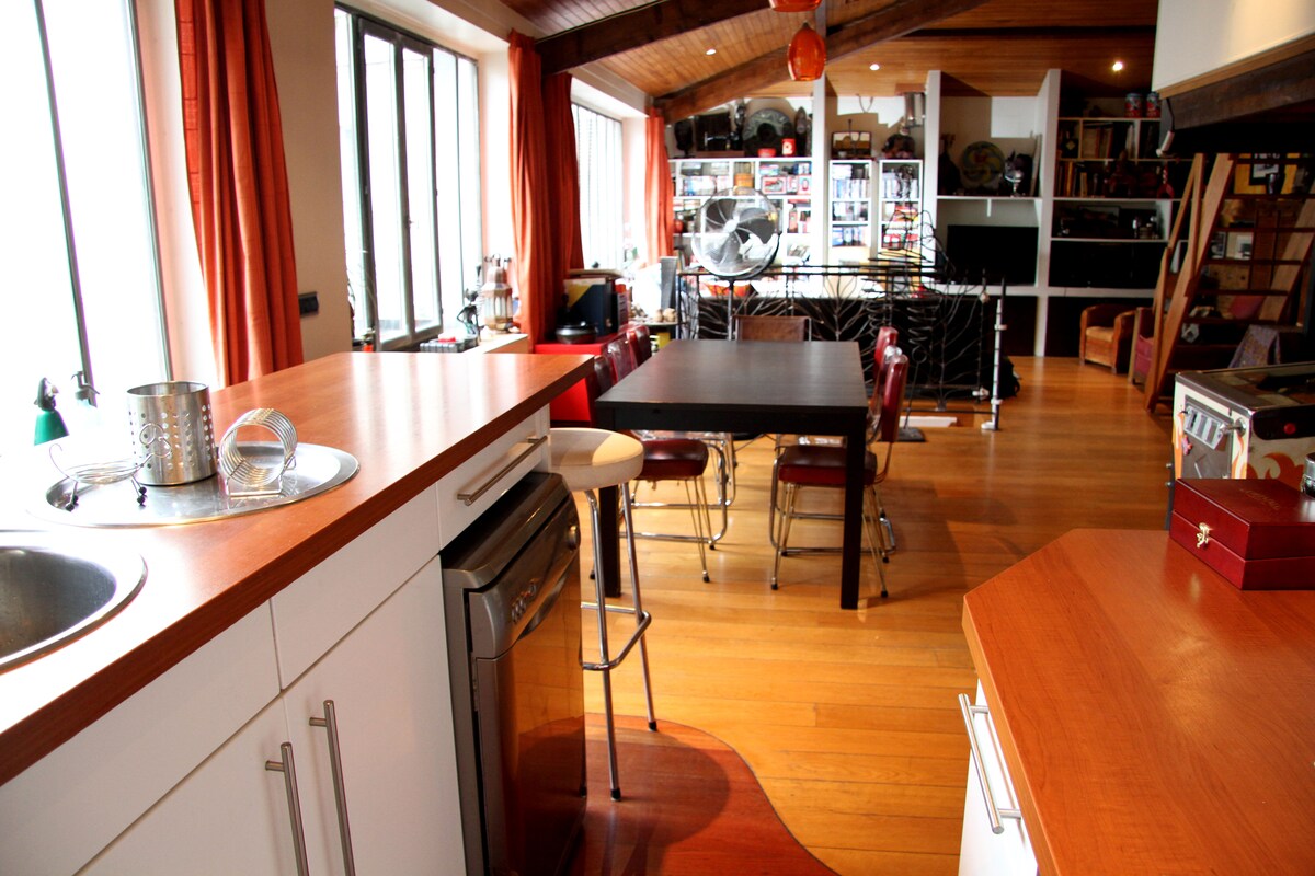 Loft character with a view of court in Paris
